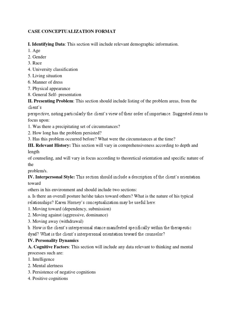 Case Conceptualization Format | PDF | Mind | Psychotherapy
