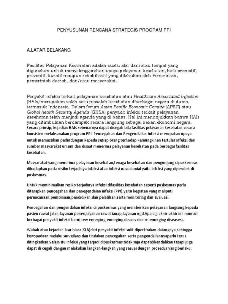 Penyusunan Rencana Strategis Program Ppi Upt Puskesmas Pamotan | PDF