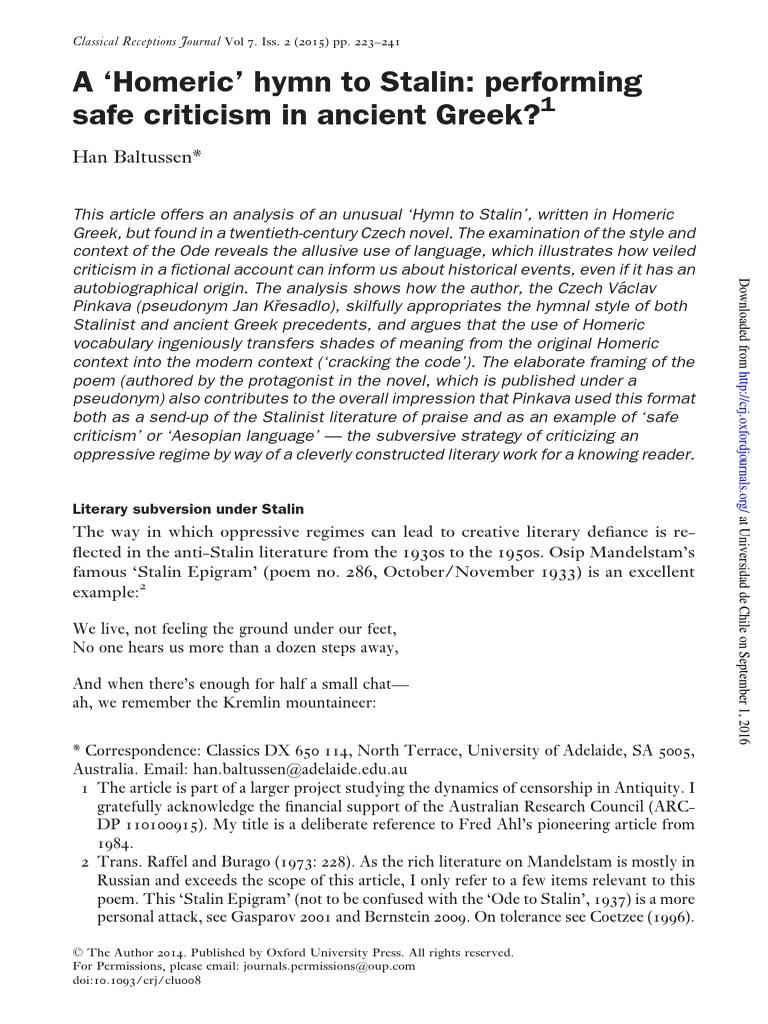 Homeric Ode: Veiled Criticism of Stalin | PDF | Poetry | Joseph Stalin