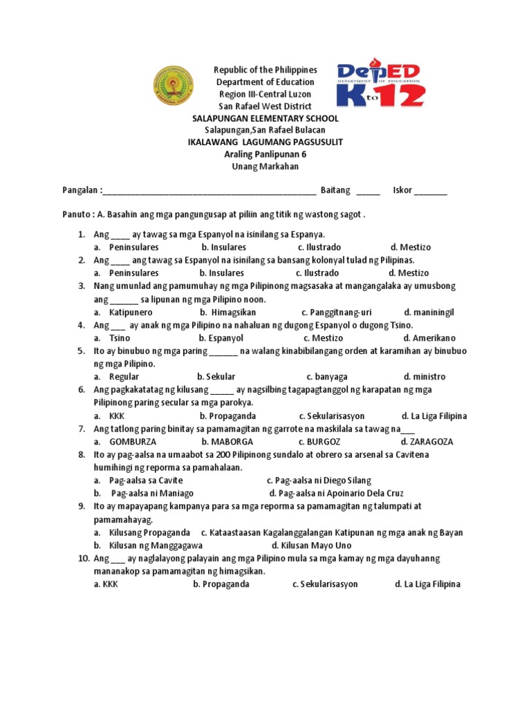 2nd Summative Test AP 6-First Quarter | PDF