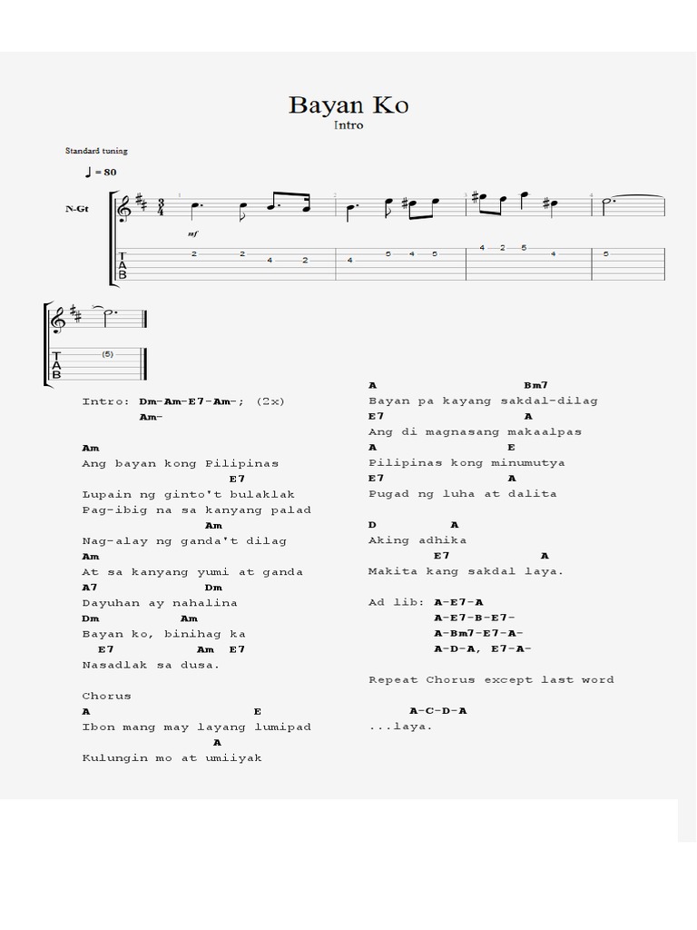 Bayan Ko Chords and Tableture | PDF