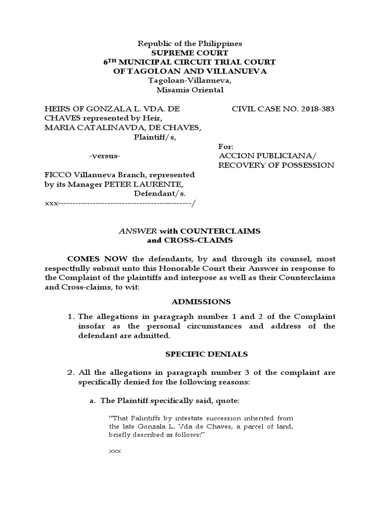 Answer With Counterclaim | PDF | Lawsuit | Complaint