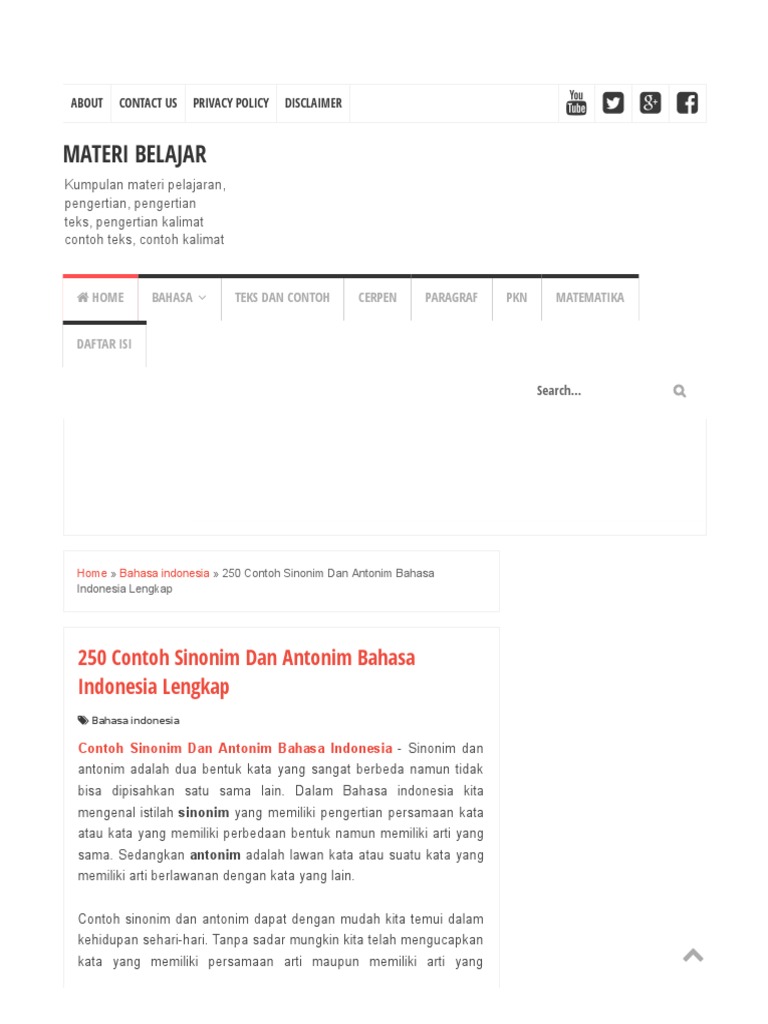 250 Contoh Sinonim Dan Antonim Bahasa Indonesia Lengkap - Materi ...