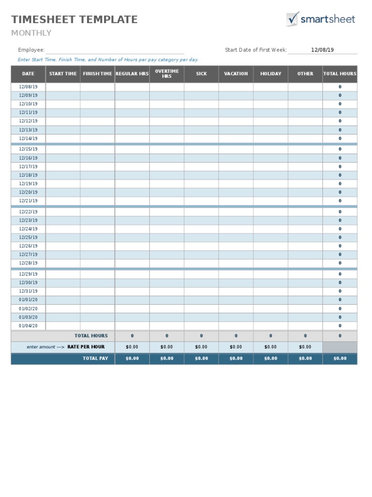 IC Largest Timesheet Collection Monthly Timesheet Template | Download ...