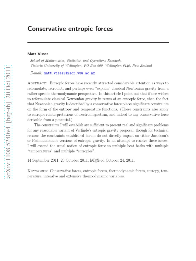Constraints on Conservative Entropic Forces | PDF | Entropy | Temperature