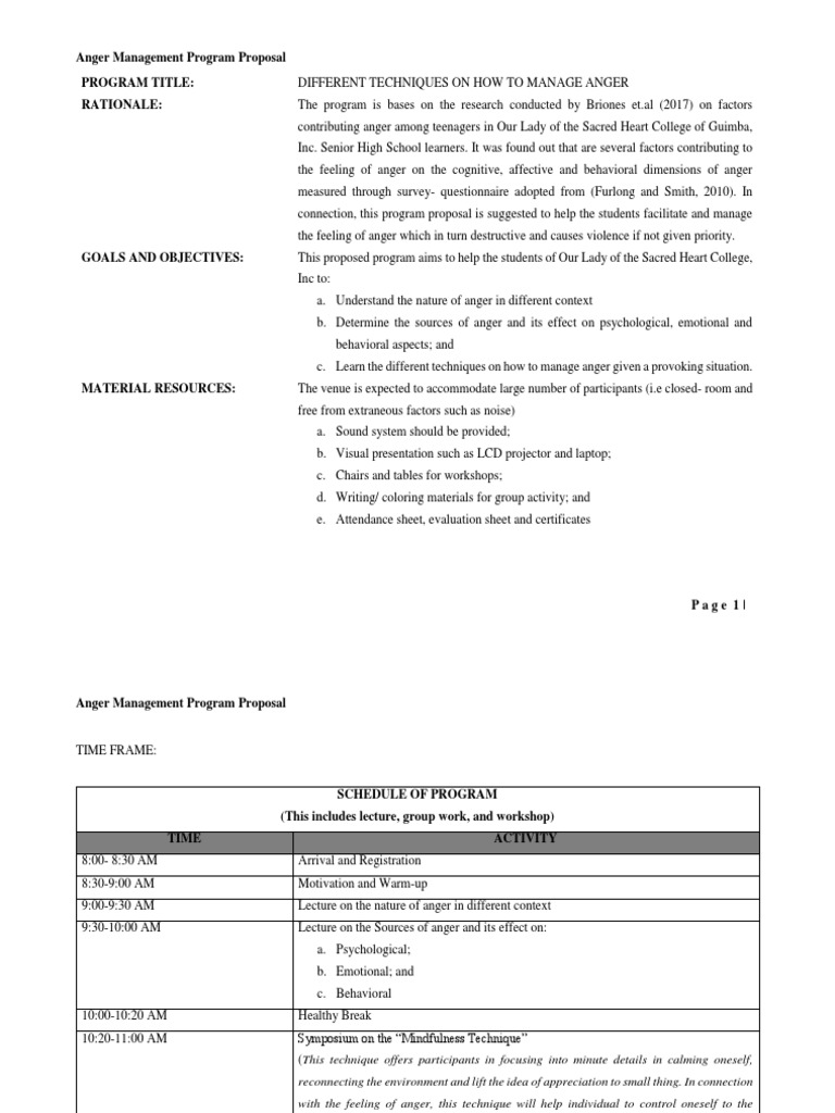 Anger Management Program Proposal Program Title: Rationale | PDF | Psychotherapy | Anger