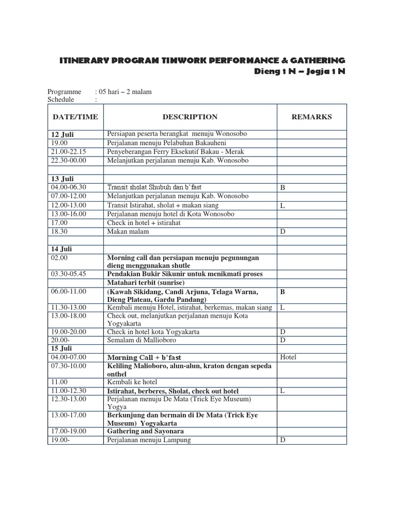Itinerary Program Family Gathering | PDF