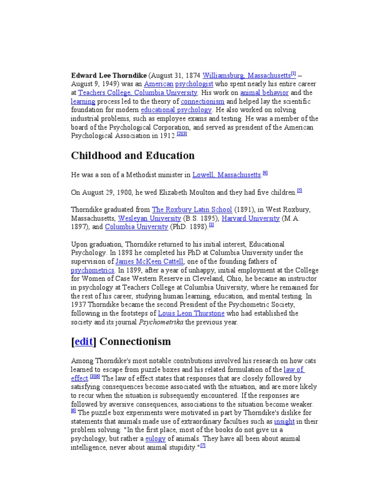 Edward Lee Thorndike | PDF | Emergence | Applied Psychology