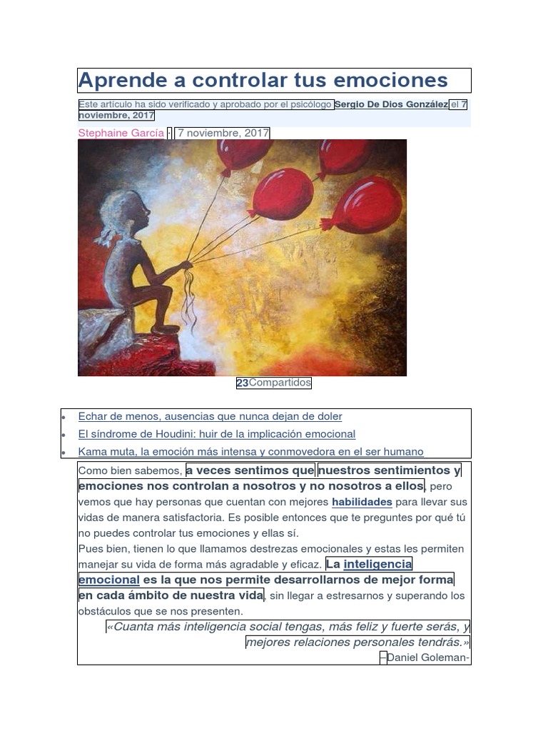 Controla tus Emociones Eficazmente | PDF | Inteligencia emocional | Las ...