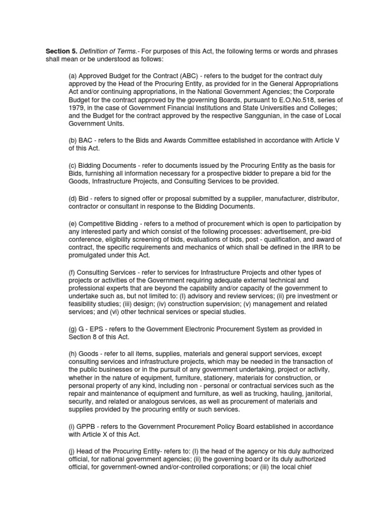Section 5. Definition of Terms.-For Purposes of This Act, The Following ...