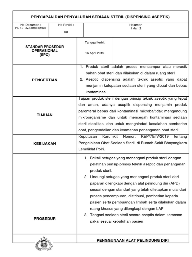 SOP Aseptic Dispensing | PDF