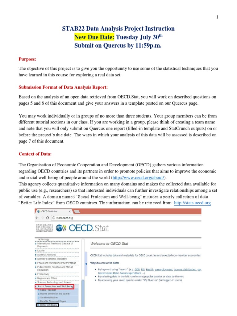 STAB22 Data Analysis Project Instruction-1-已转档 | PDF | Regression Analysis | Errors And Residuals