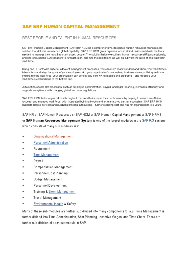 SAP ERP HCM: Enhancing Workforce Management | PDF | Human Resource ...