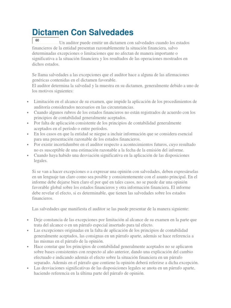 Dictamen Con Salvedades | PDF | Auditoría financiera | Contralor