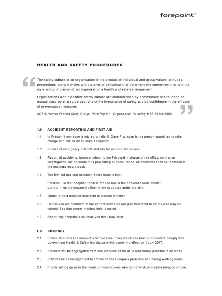 Health Safety Procedures | PDF | Fires | Safety