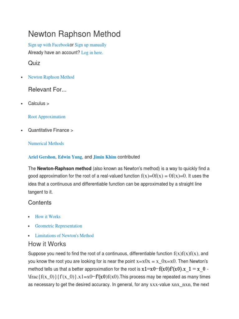 Newton Raphson Method | PDF | Tangent | Derivative