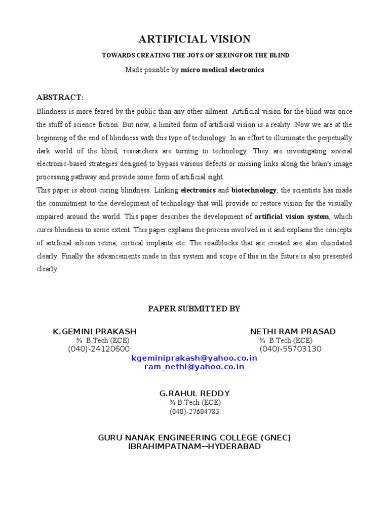 Artificial Vision | PDF | Retina | Visual System