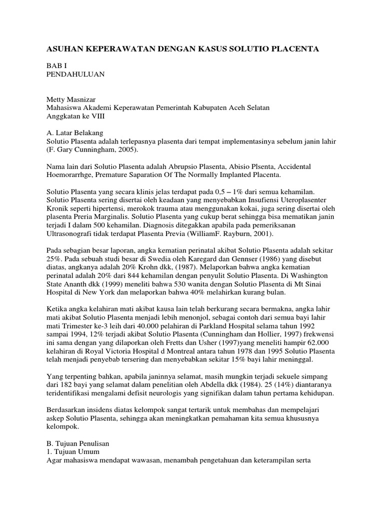 Asuhan Keperawatan Dengan Kasus Solutio Placenta | PDF