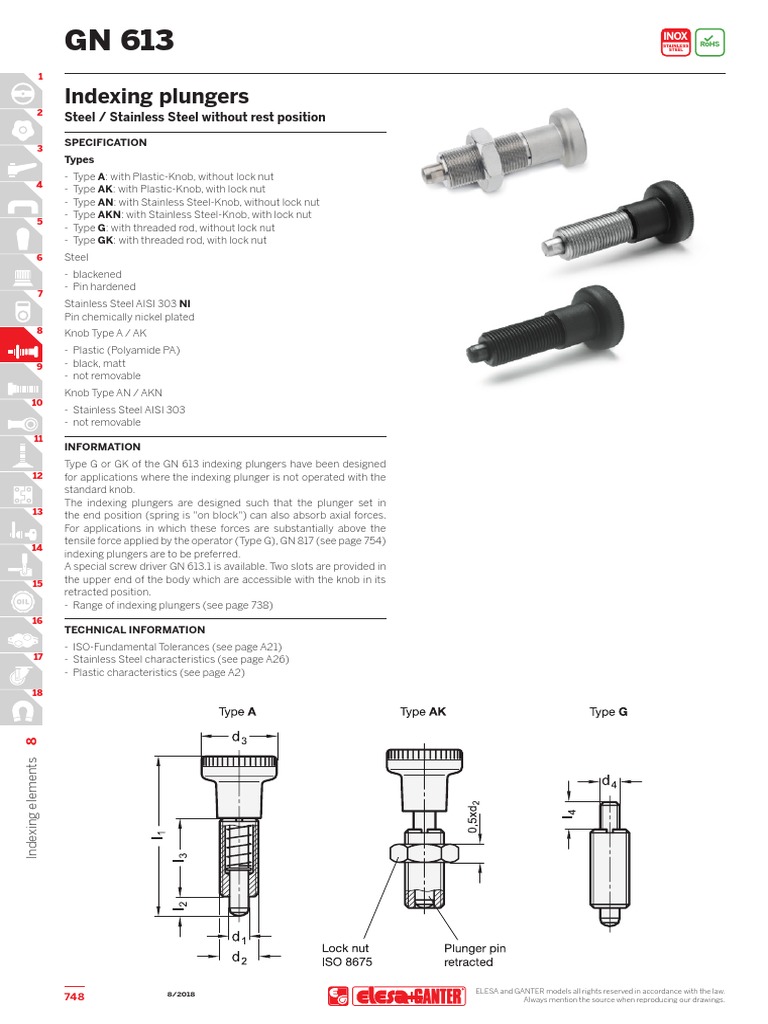 Specifications and Technical Details of Indexing Plungers Made of Steel ...