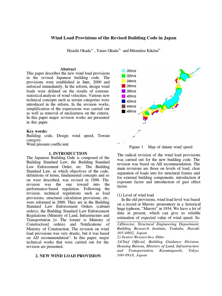 Wind Load Provisions of The Revised Building Code in Japan: 30m/s 32m/s ...