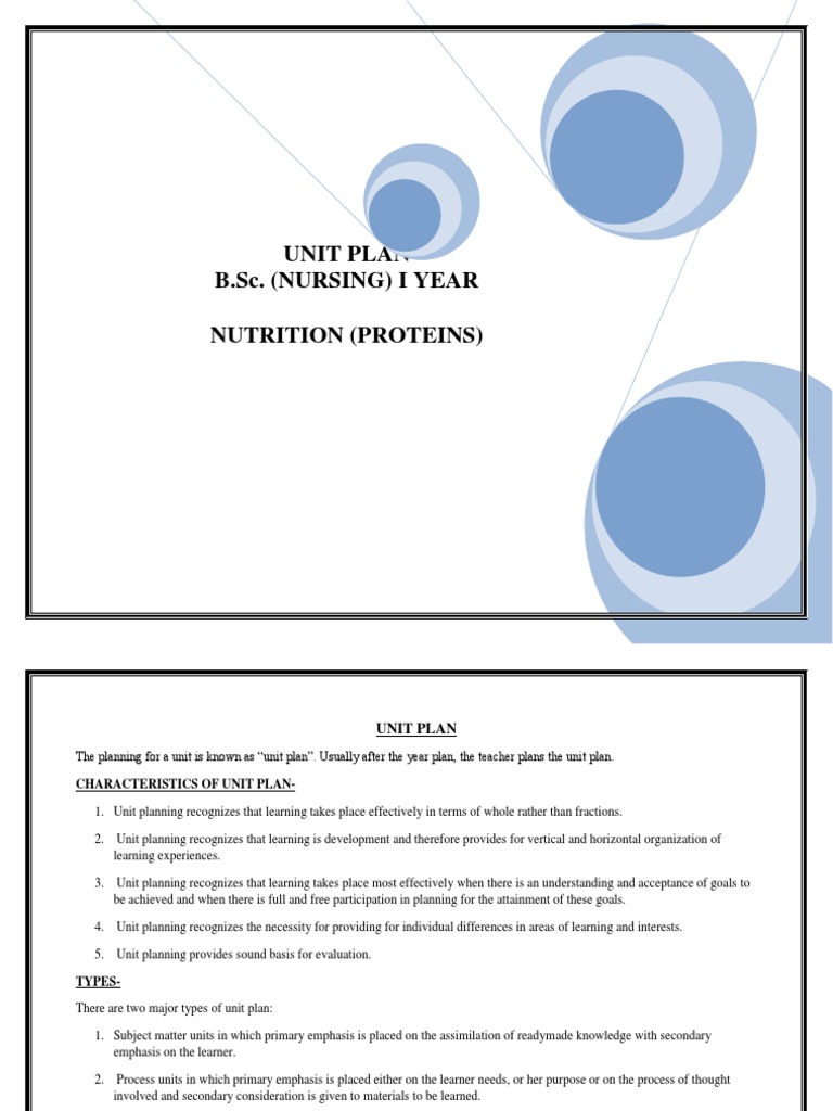 Unit Plan B.Sc. (Nursing) I Year Nutrition (Proteins) | PDF | Proteins ...