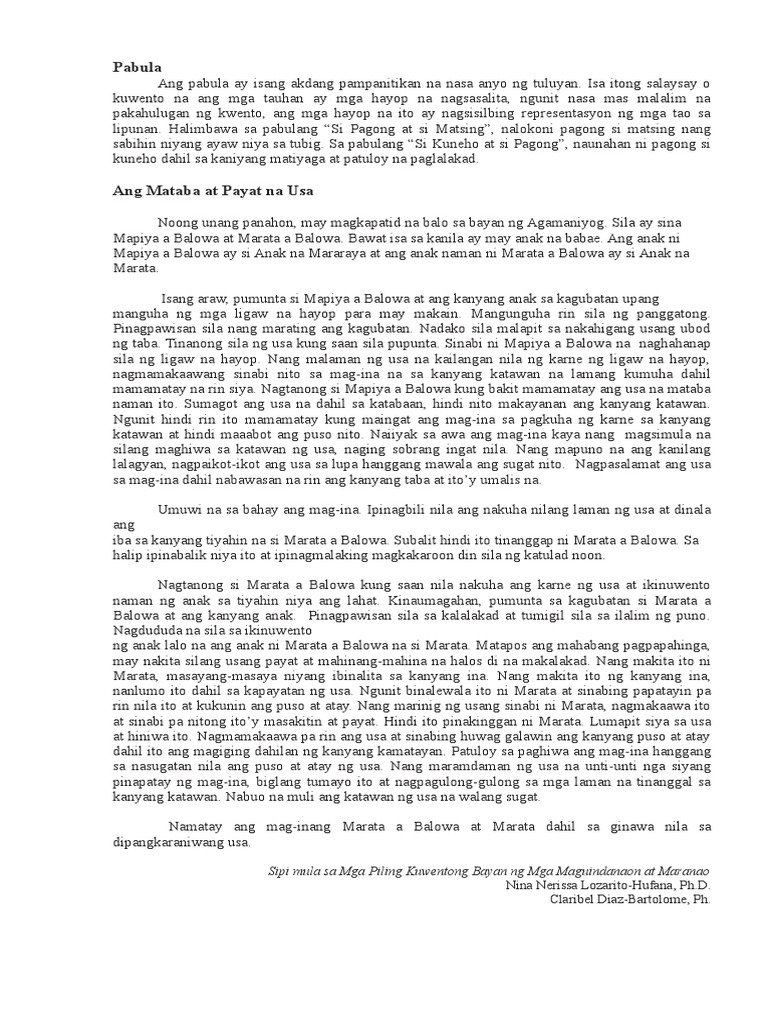 Ang Mataba at Payat Na Usa | PDF