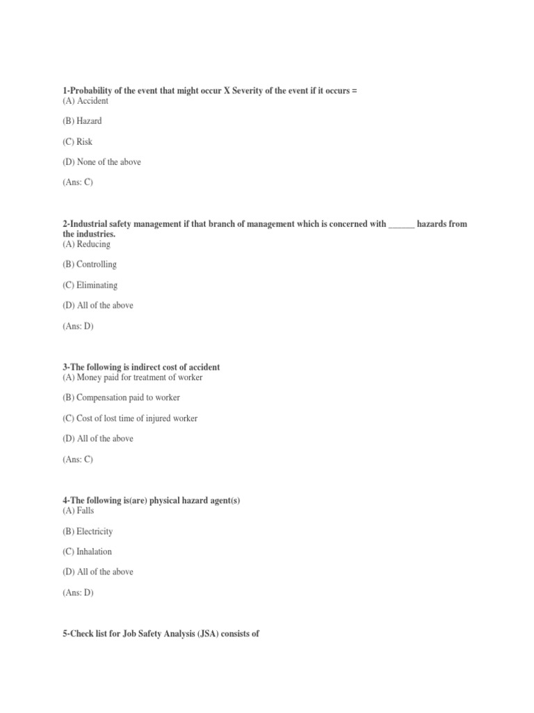 Safety Quiz | Download Free PDF | Occupational Safety And Health ...