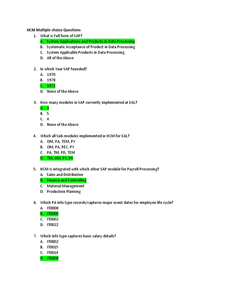 HCM Multiple Choice Questions | PDF | Payroll | Computing