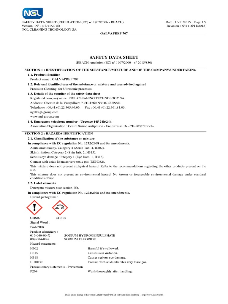 Galvaprep-707 Msds en | PDF | Dangerous Goods | Toxicity