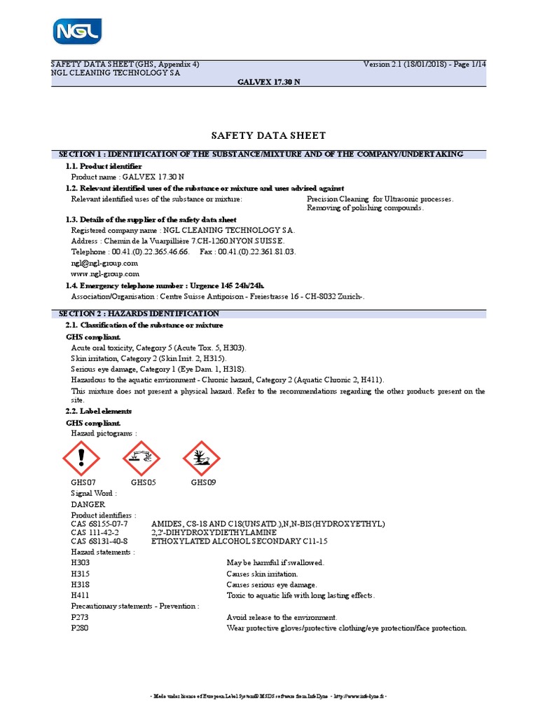 Galvex 17 30 N Msds Ghs en | PDF | Toxicity | Chemistry