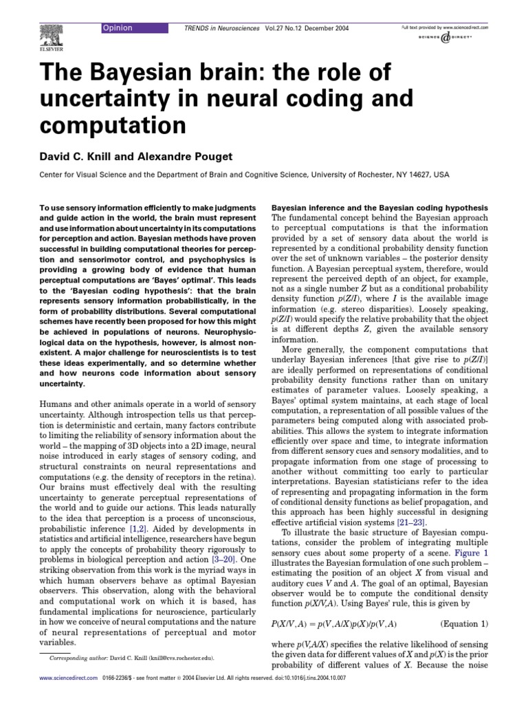 The Role of Uncertainty in Neural Coding and Computation: A Review of the Bayesian Brain ...