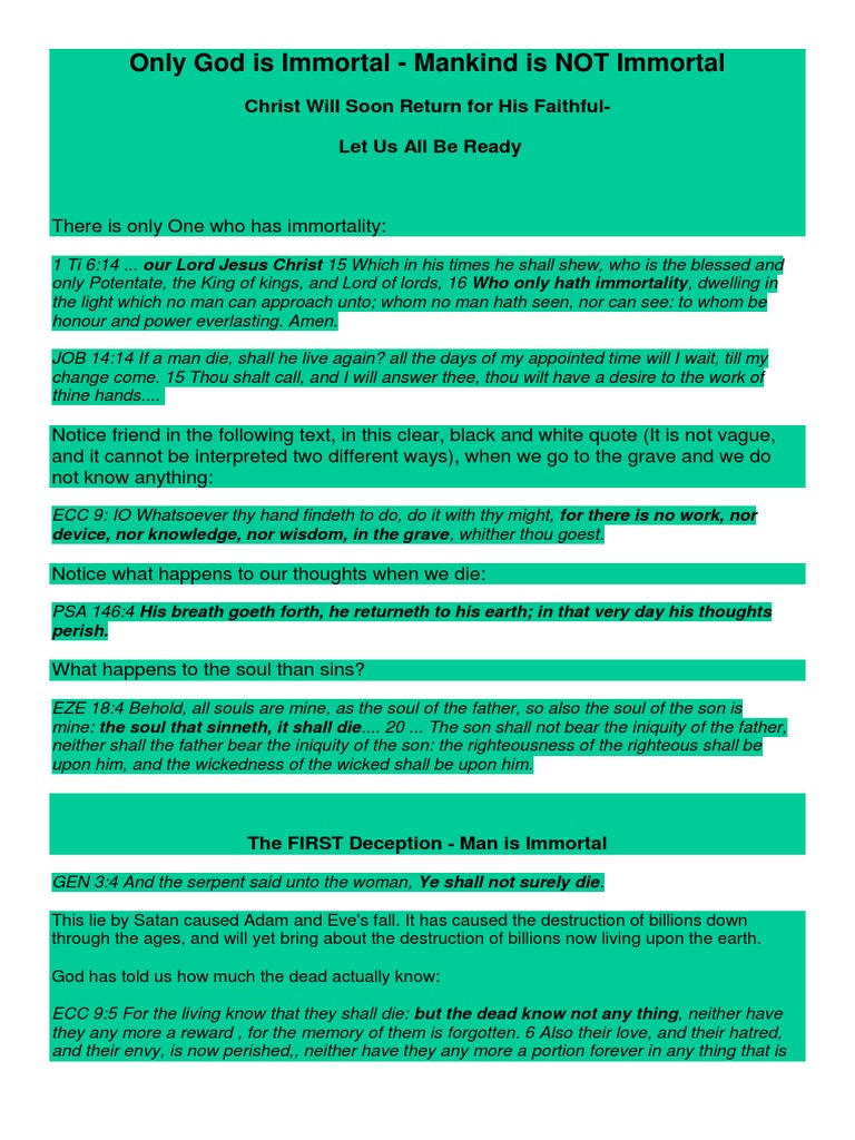 The Truth About Death and Immortality: An Examination of Key Biblical ...