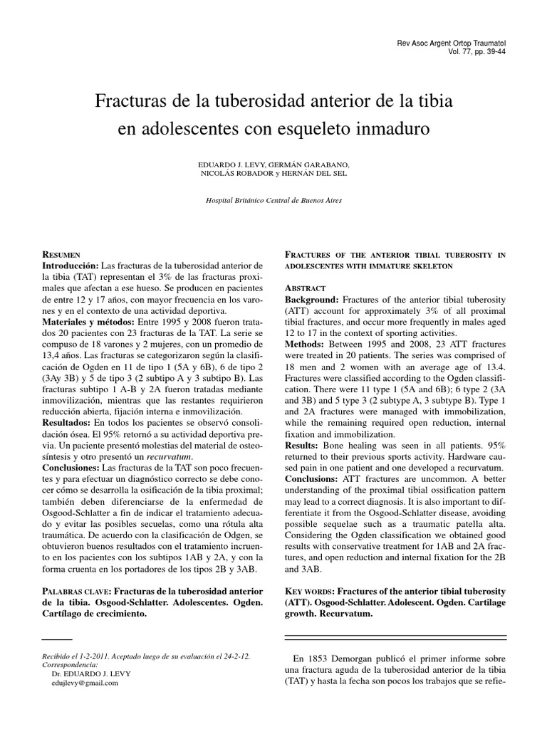 Fractura de La Tuberosidad de La Tibia | PDF | Rodilla | Sistema ...