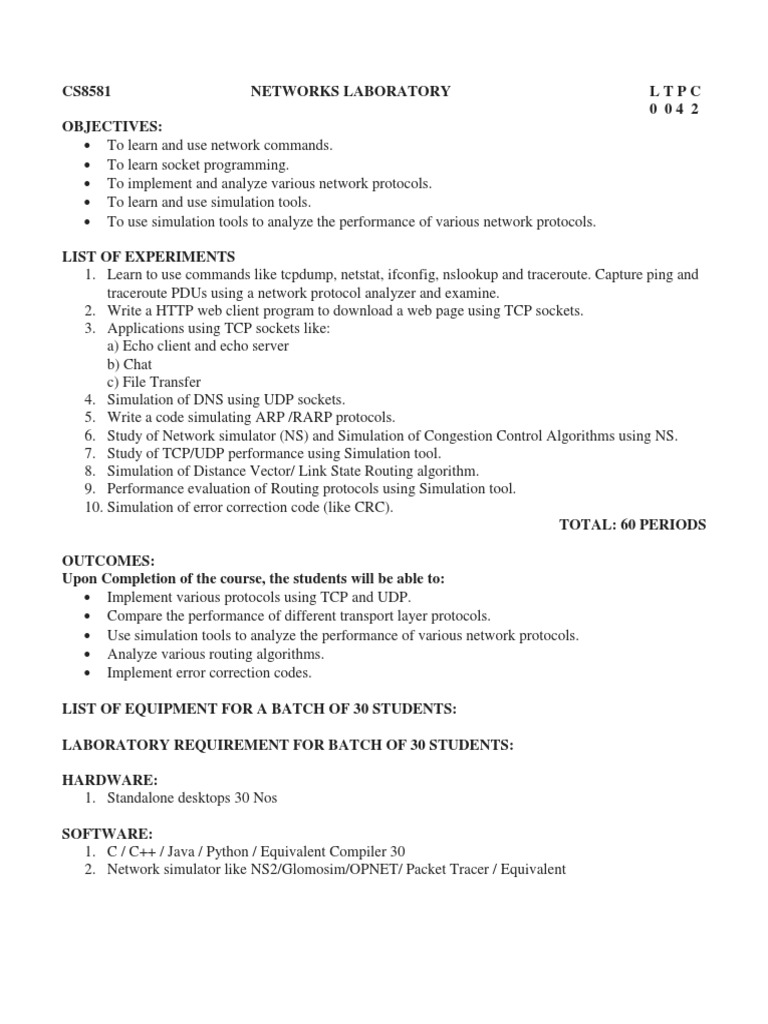 Cs8581 Cn Lab Syllabus Pdf 