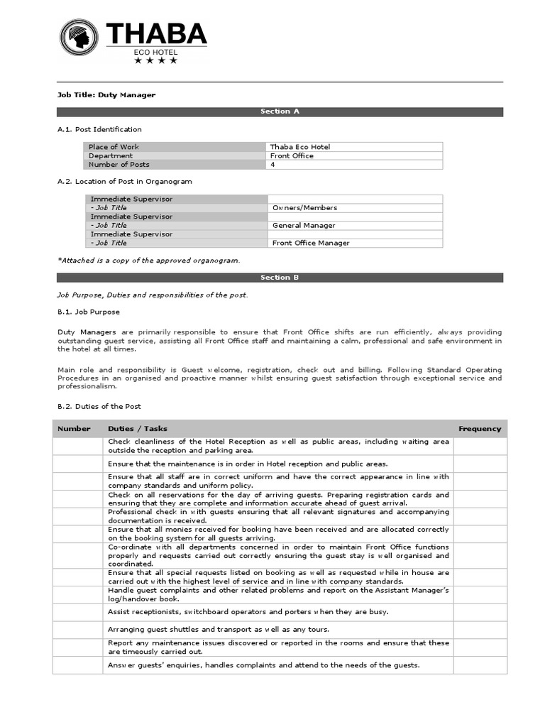 Job Title: Duty Manager: - Job Title - Job Title - Job Title *Attached ...