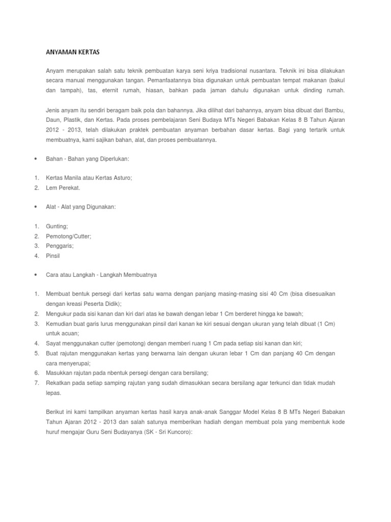 Cara Membuat Anyaman Kertas dan Batik Jumputan | PDF