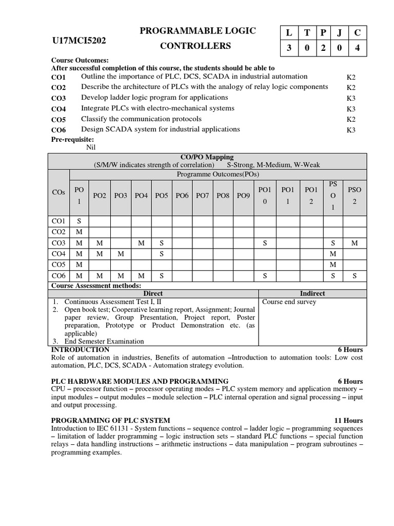 U17MCI5202 - Programmable Logic Controllers | PDF | Programmable Logic ...