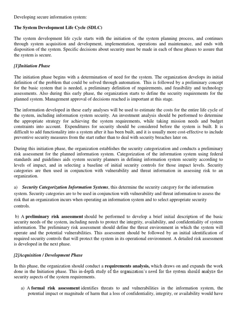Secure Information System Development Guide | PDF | Information Security | Risk Assessment