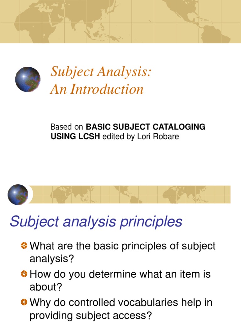 Cataloging & Subject Analysis Basics | PDF | Index Term | Cataloging