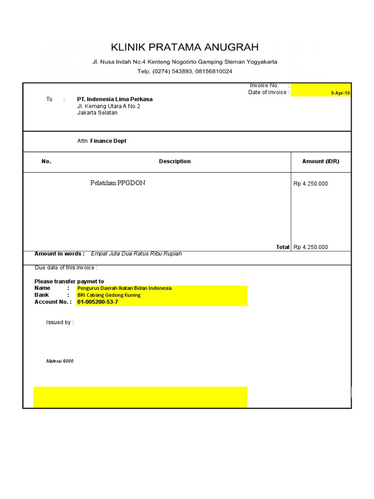 Format Invoice - Klinik Anugrah | PDF