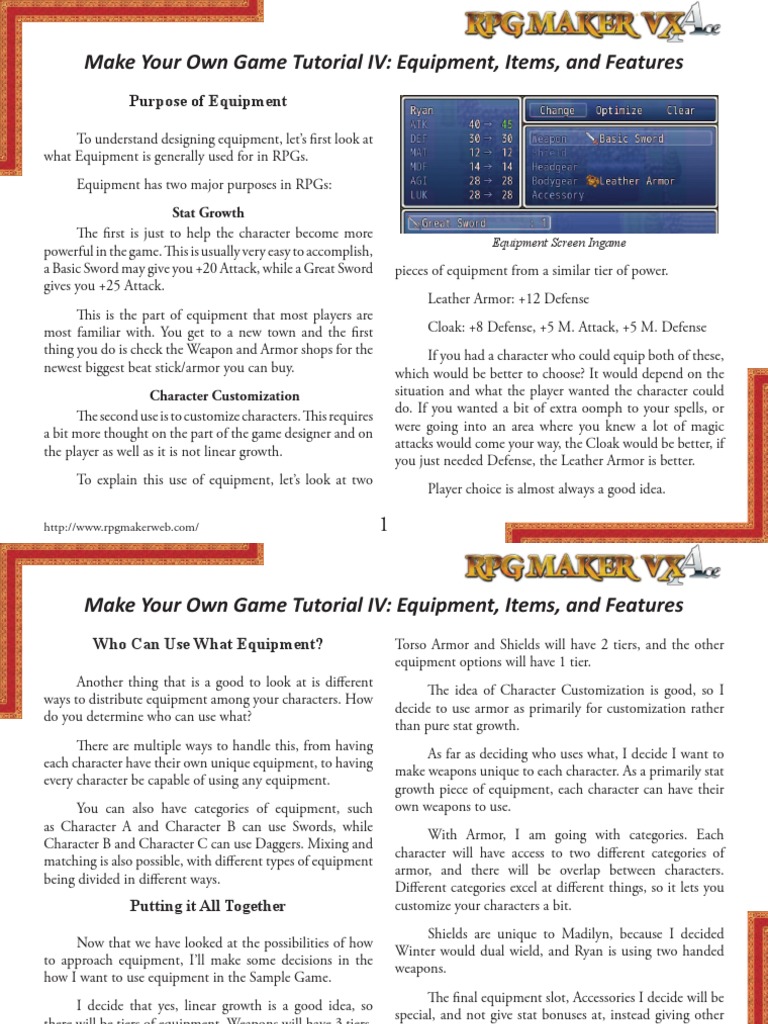 Make Your Own Game Tutorial IV: Equipment, Items, and Features | PDF ...