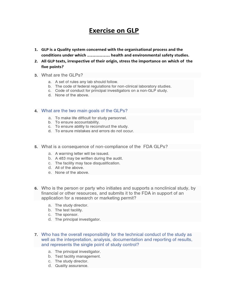 Exercise On GLP: What Are The Two Main Goals of The GLPS? | PDF ...