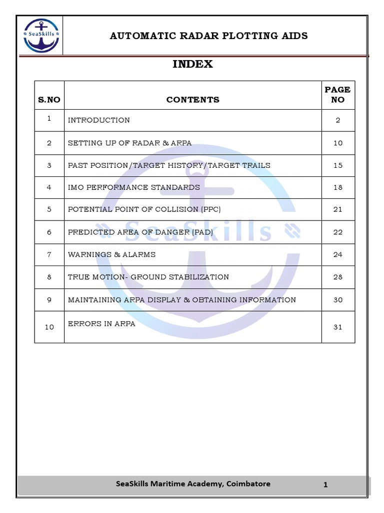 ARPA Handouts | PDF | Radar | Navigation
