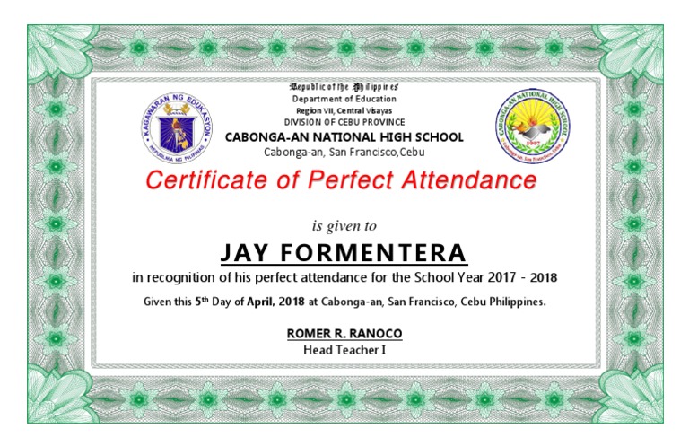 Certificate of Perfect Attendance | PDF