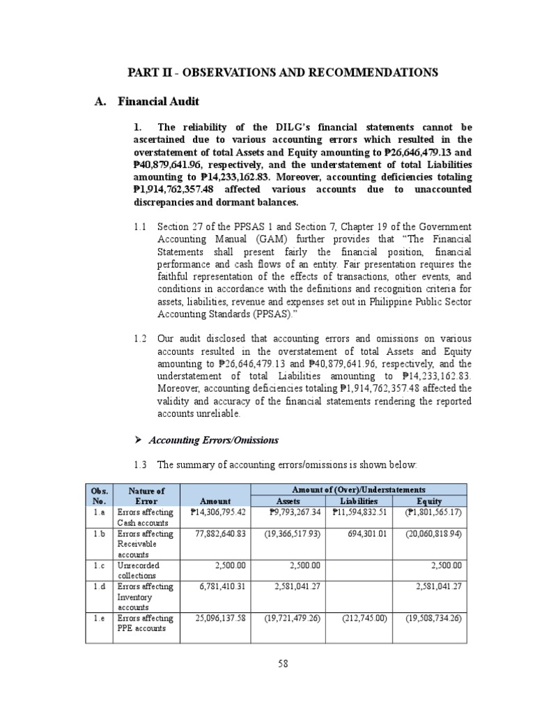 Part Ii - Observations and Recommendations A. Financial Audit | PDF ...
