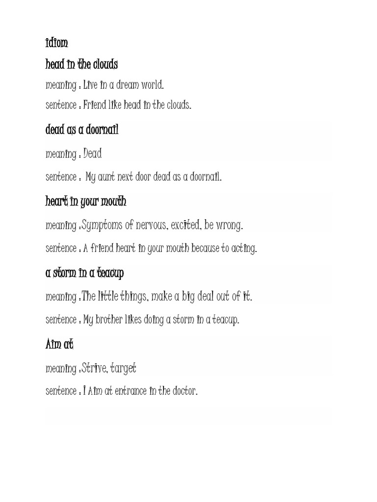 Idiom Head in The Clouds: Dead As A Doornail Dead | PDF | Language Arts ...