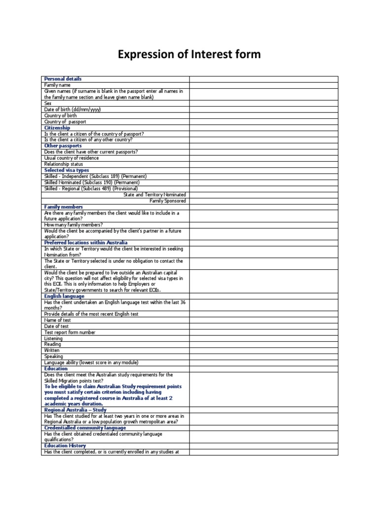 EOI Form For AUS | PDF | Passport | Travel Visa