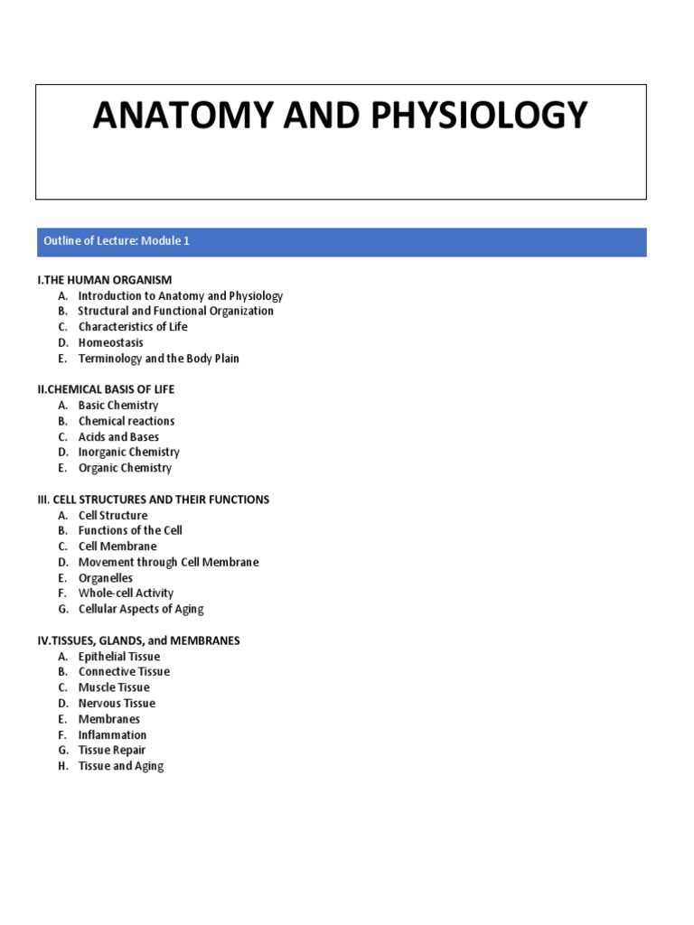Anatomy and Physiology: Outline of Lecture: Module 1 | PDF | Epithelium ...