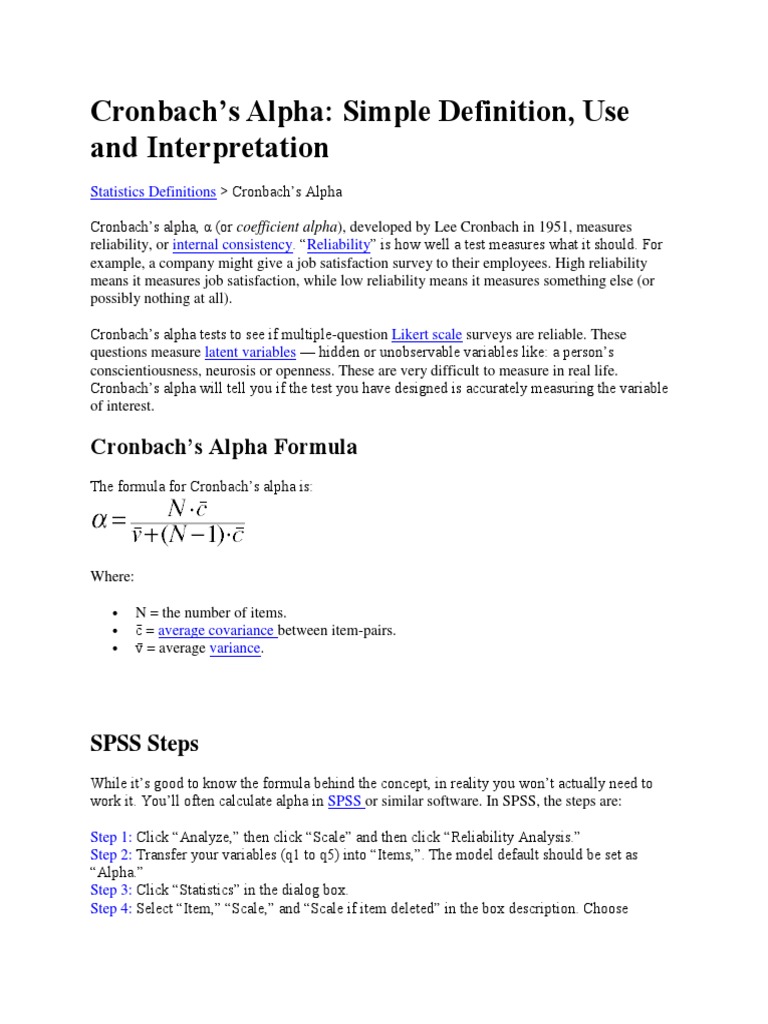 Cronbach's Alpha: Simple Definition, Use and Interpretation | PDF | Cronbach's Alpha ...