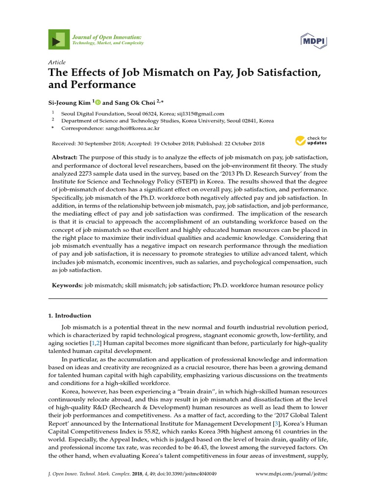 The Effects of Job Mismatch On Pay, Job Satisfaction, and Performance ...